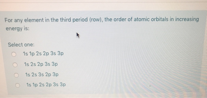 Solved For any element in the third period (row), the order | Chegg.com