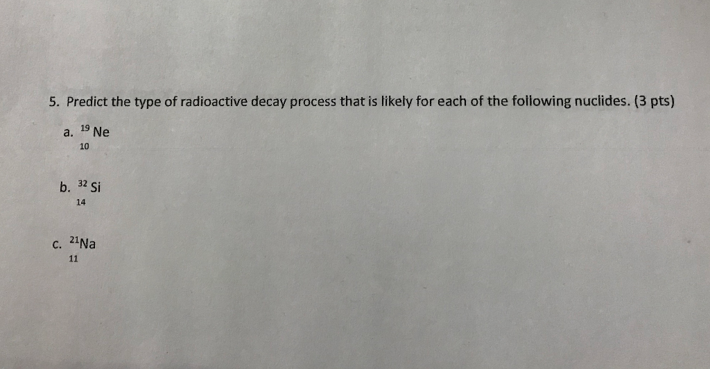 Solved 5. Predict the type of radioactive decay process that | Chegg.com