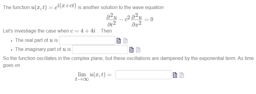 Solved The function u(x,t)=ei(x+ct) is another solution to | Chegg.com