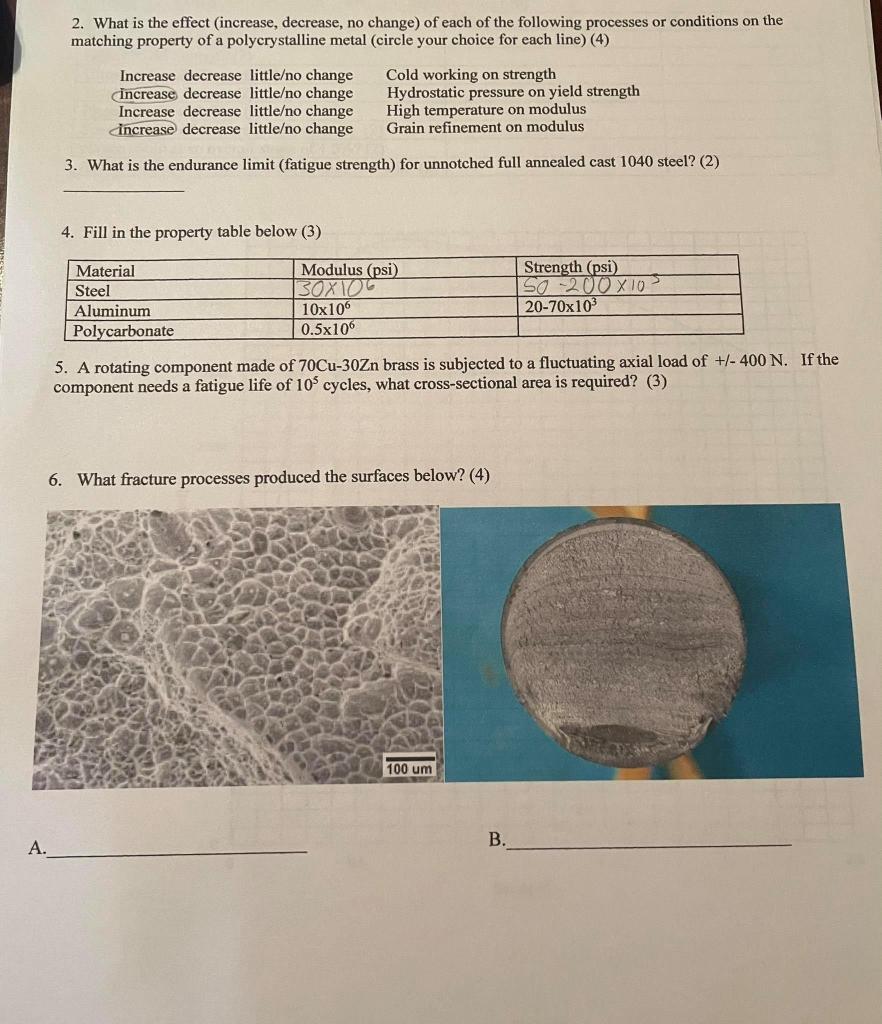 Solved 2. What is the effect (increase, decrease, no change) | Chegg.com