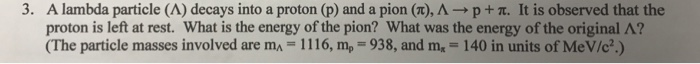 Solved 3. A lambda particle (A) decays into a proton (p) and | Chegg.com