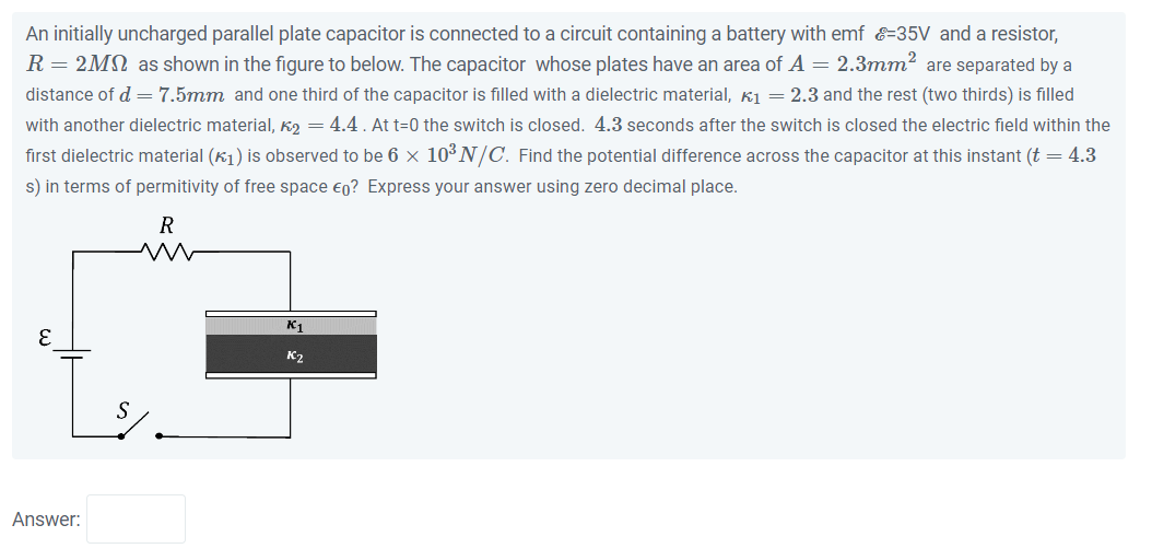 Solved An initially uncharged parallel plate capacitor is | Chegg.com