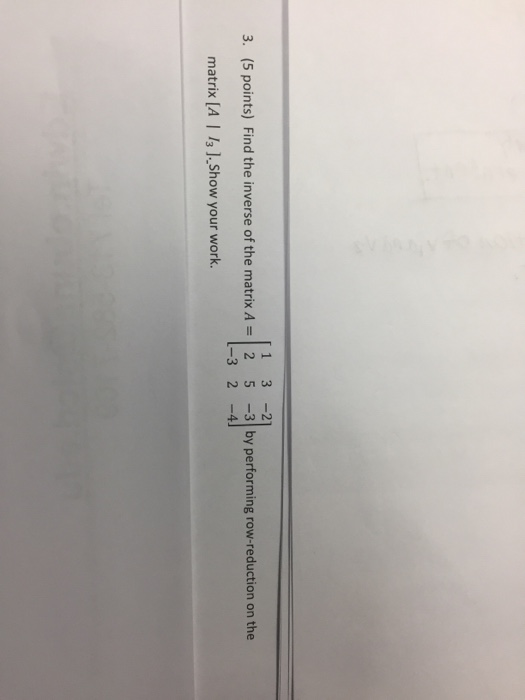 Solved 1 3 -2 3. (5 points) Find the inverse of the matrix A | Chegg.com