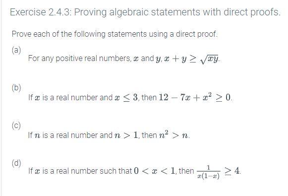 Solved Exercise 2.4.3: Proving algebraic statements with | Chegg.com