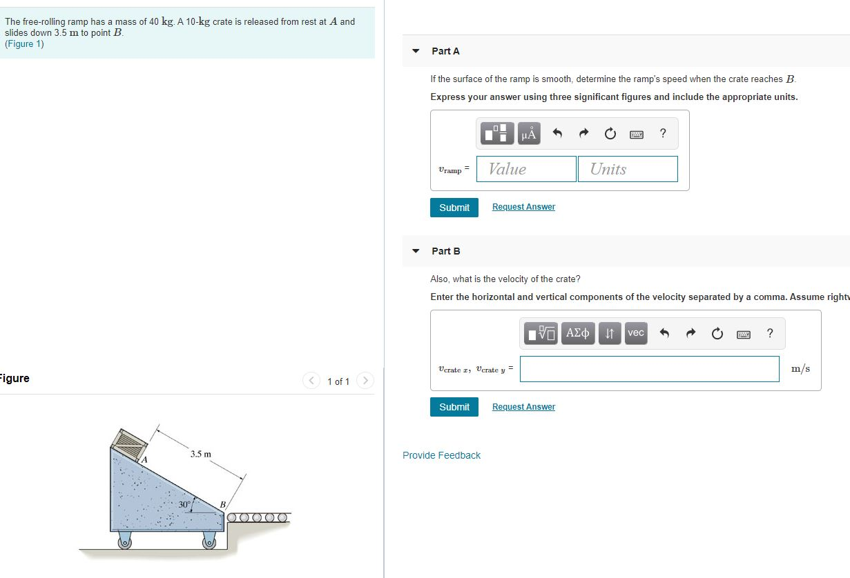 Solved The free-rolling ramp has a mass of 40 kg. A 10-kg | Chegg.com