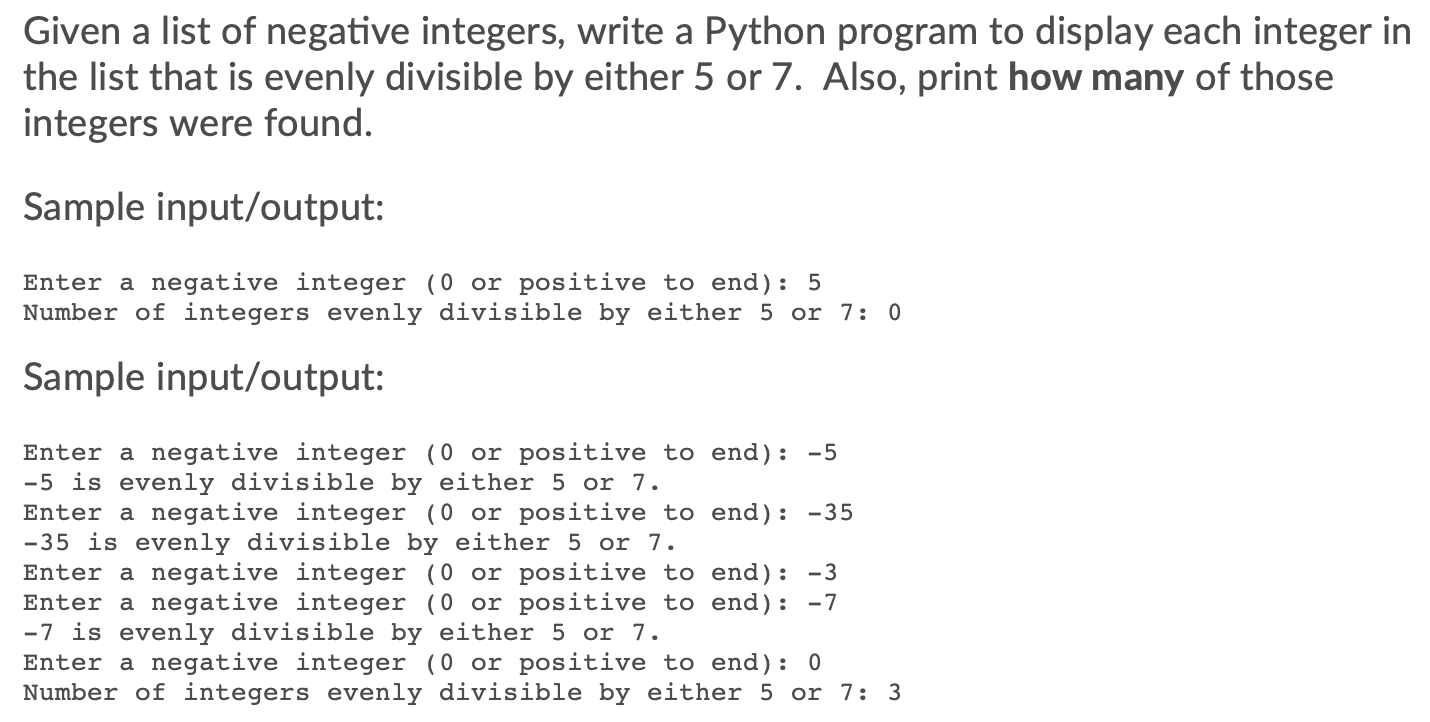 Solved Given a list of negative integers, write a Python | Chegg.com