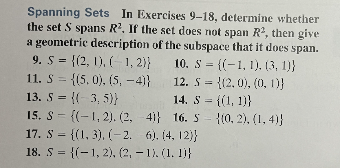 Solved Spanning Sets In Exercises 9-18, determine whether | Chegg.com