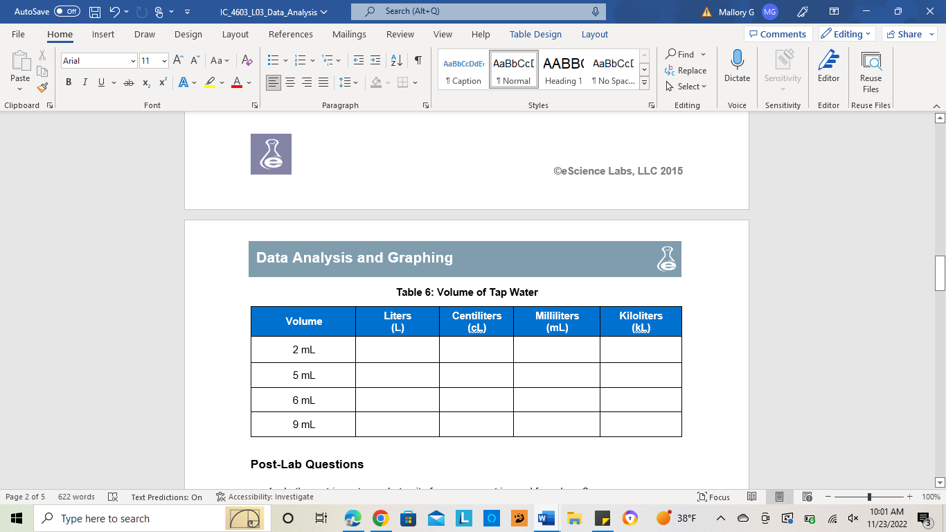 Solved EXPERIMENT 1: METRIC MEASUREMENTS Data Sheet Table 4: | Chegg.com