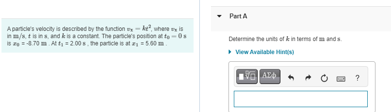 Solved A particle's velocity is described by the function | Chegg.com