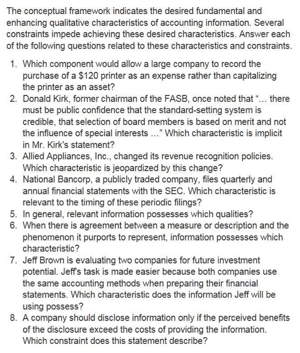 Solved The conceptual framework indicates the desired | Chegg.com
