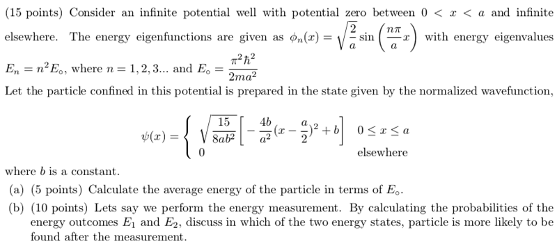 Solved n п (15 points) Consider an infinite potential well | Chegg.com