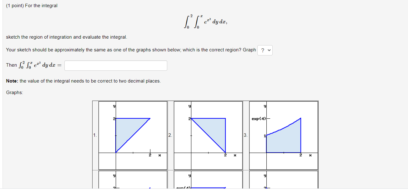 Solved (1 point) For the integral dy dx, sketch the region | Chegg.com