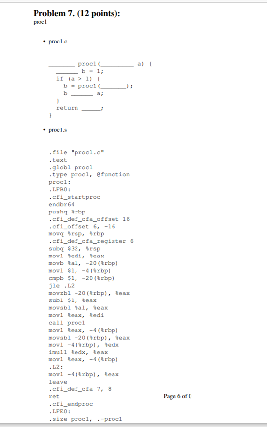 Solved Problem 7. (12 points): procl procl.c a) 1 proci - b | Chegg.com