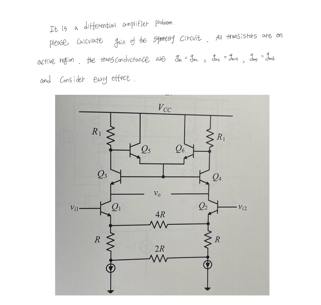 Solved It is a differential amplifier problem.please | Chegg.com