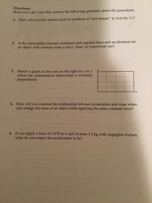 Solved INVESTIGATION 1: FORCE, MASS, AND ACCELERATION In | Chegg.com
