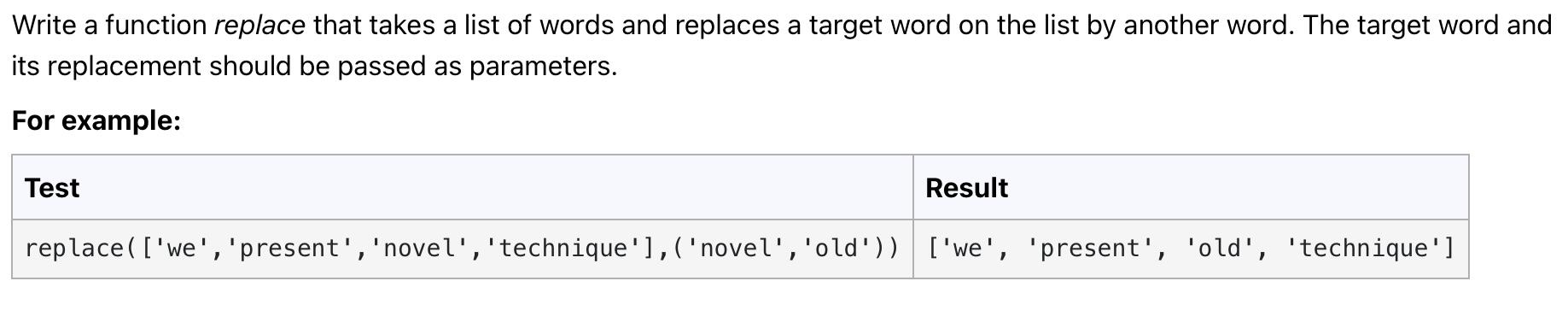 Solved Write a function replace that takes a list of words | Chegg.com