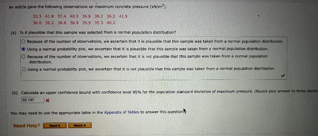 Solved An article gave the following observations on maximum | Chegg.com
