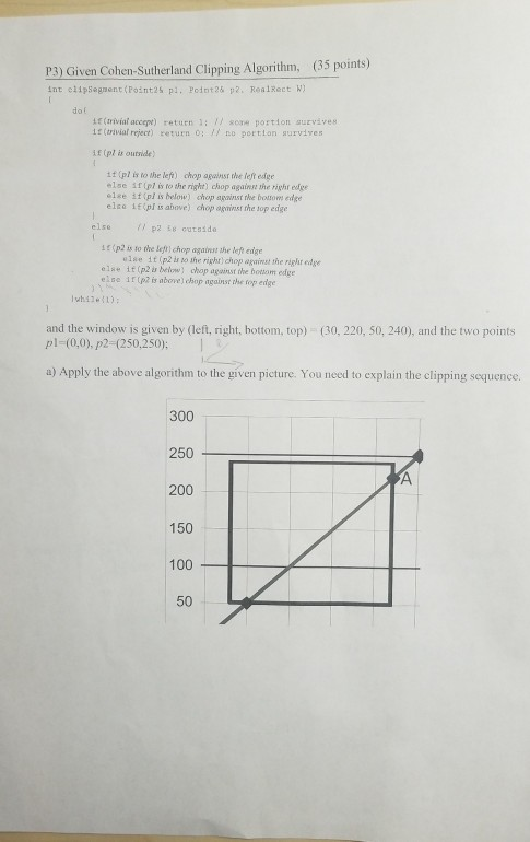P3) Given Cohen-Sutherland Clipping Algorithm, (35 | Chegg.com