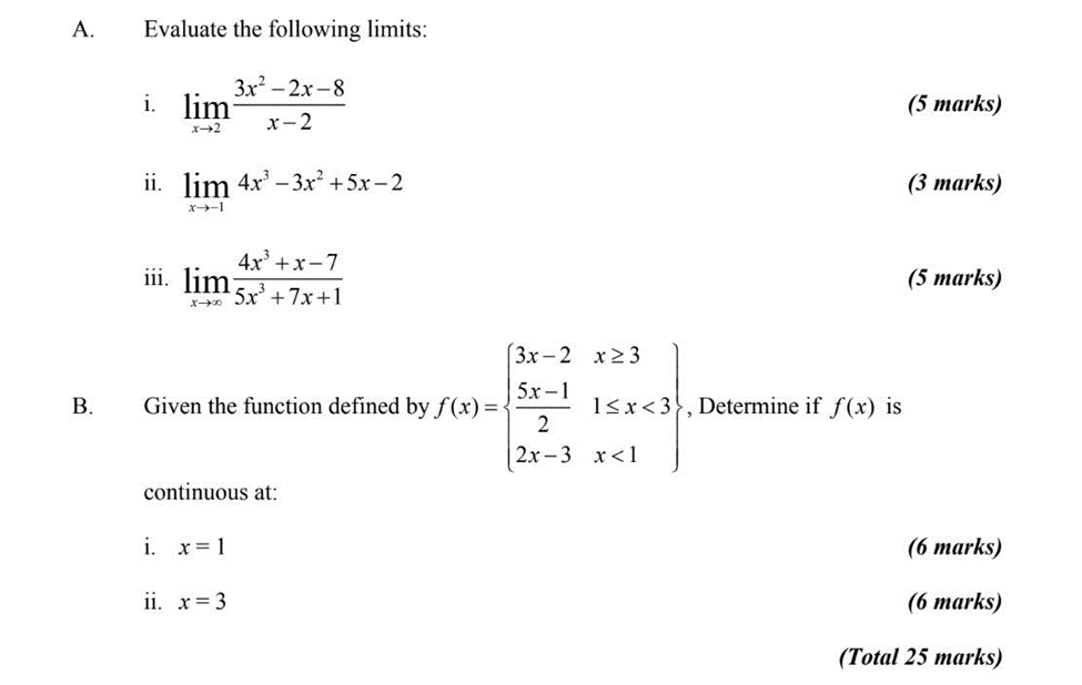 Solved A. Evaluate the following limits: i. | Chegg.com