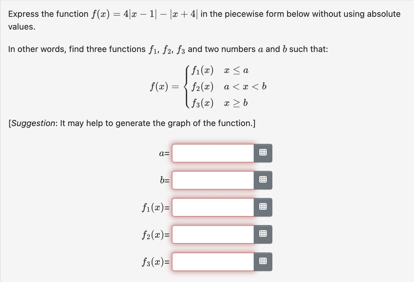 Solved Express the function f(x)=4|x-1|-|x+4| ﻿in the | Chegg.com