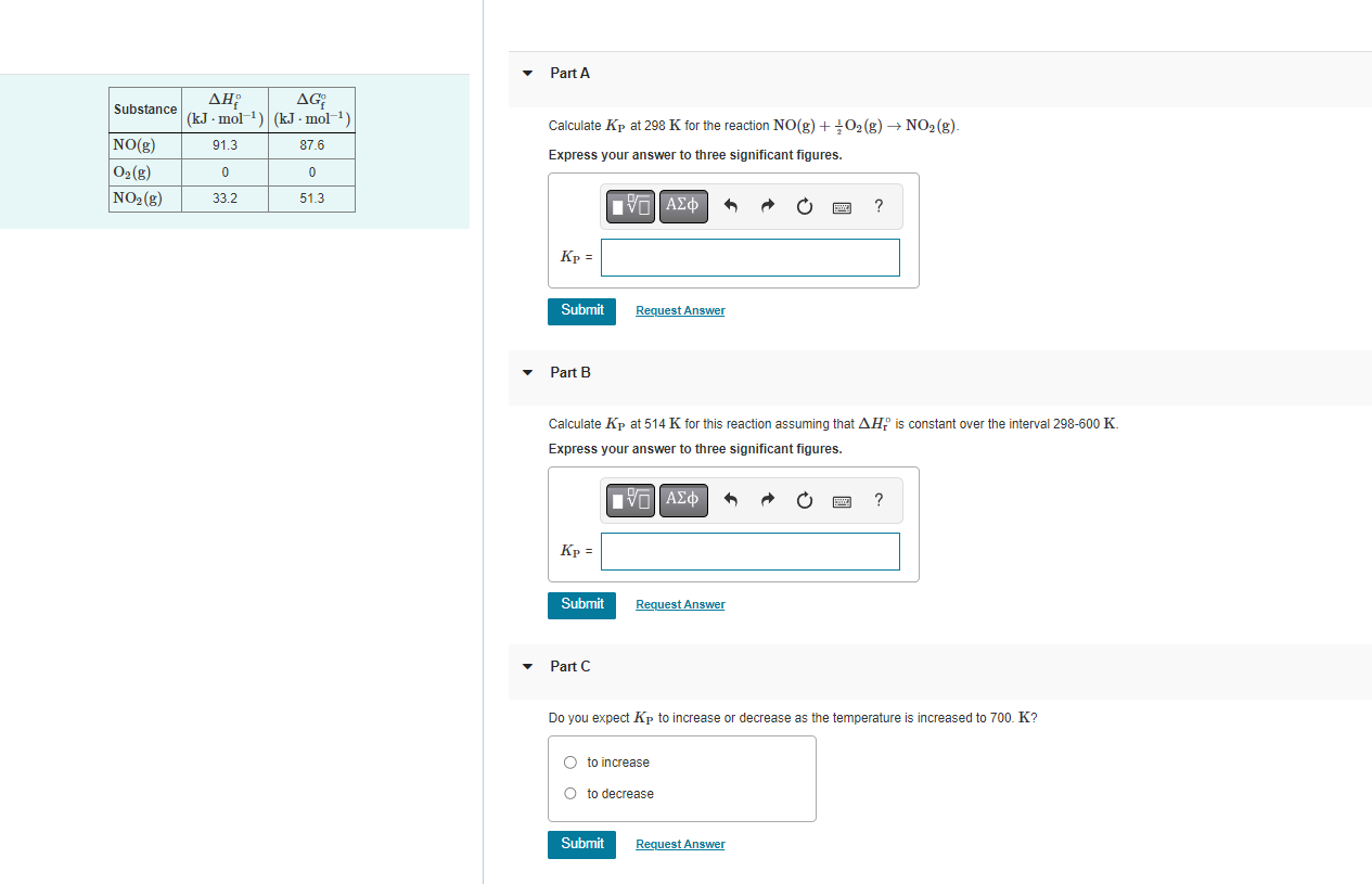 Solved Calculate KP at 298 K for the reaction NO(g)+21O2( | Chegg.com