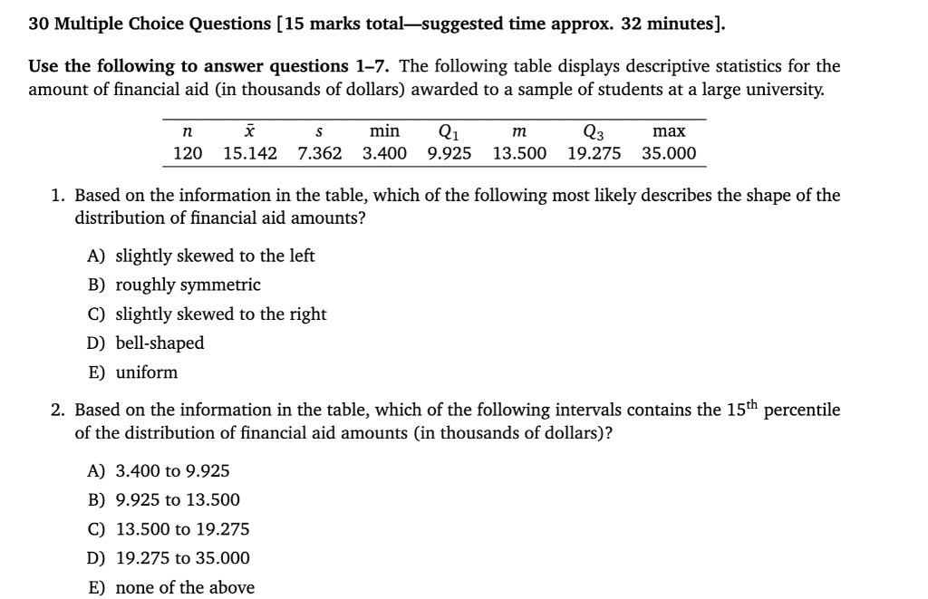Solved 30 Multiple Choice Questions [15 marks | Chegg.com