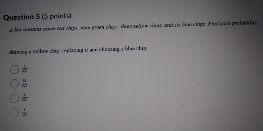 Solved Question 5 (5 points) A bin contains seven red chips, | Chegg.com