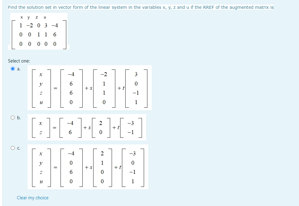 Solved Find the solution set in vector form of the linear | Chegg.com