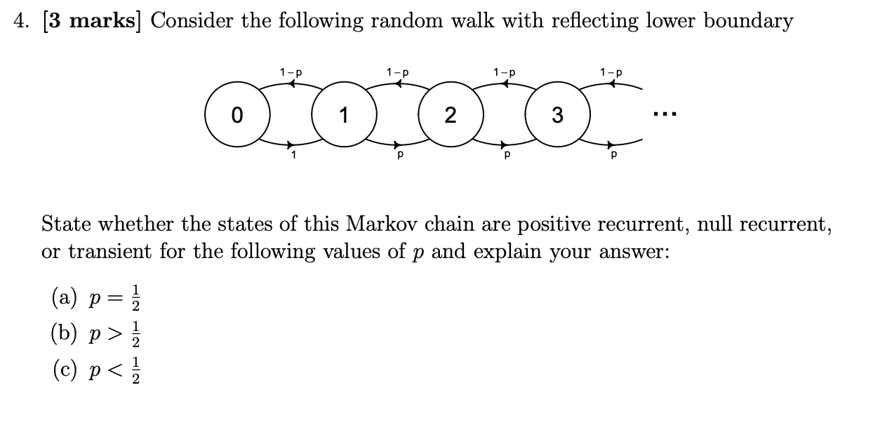Solved 4. [3 marks] Consider the following random walk with | Chegg.com
