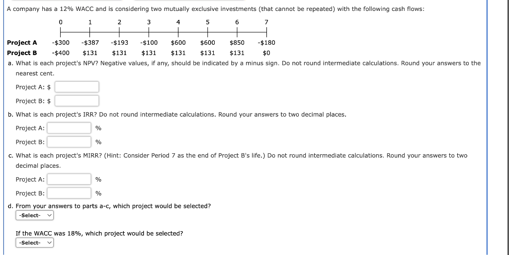 Solved Proj Proj a. What is each project's NPV? Negative | Chegg.com