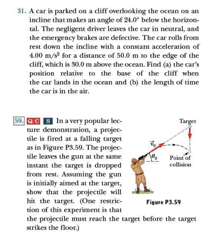 Solved 31. A car is parked on a cliff overlooking the ocean | Chegg.com