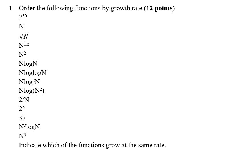 Solved 1. Order the following functions by growth rate (12 | Chegg.com