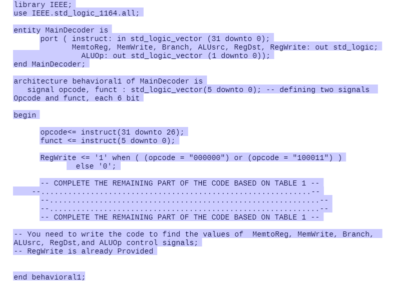 Solved Objective: Write a VHDL code to implement the CONTROL | Chegg.com