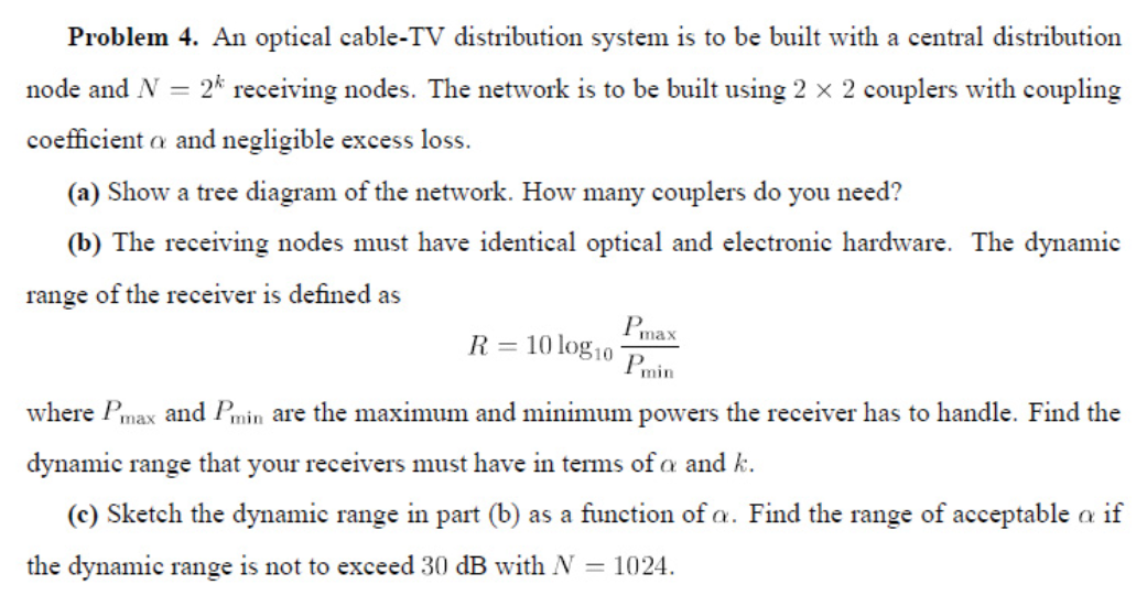 Problem 4. An optical cable-TV distribution system is | Chegg.com