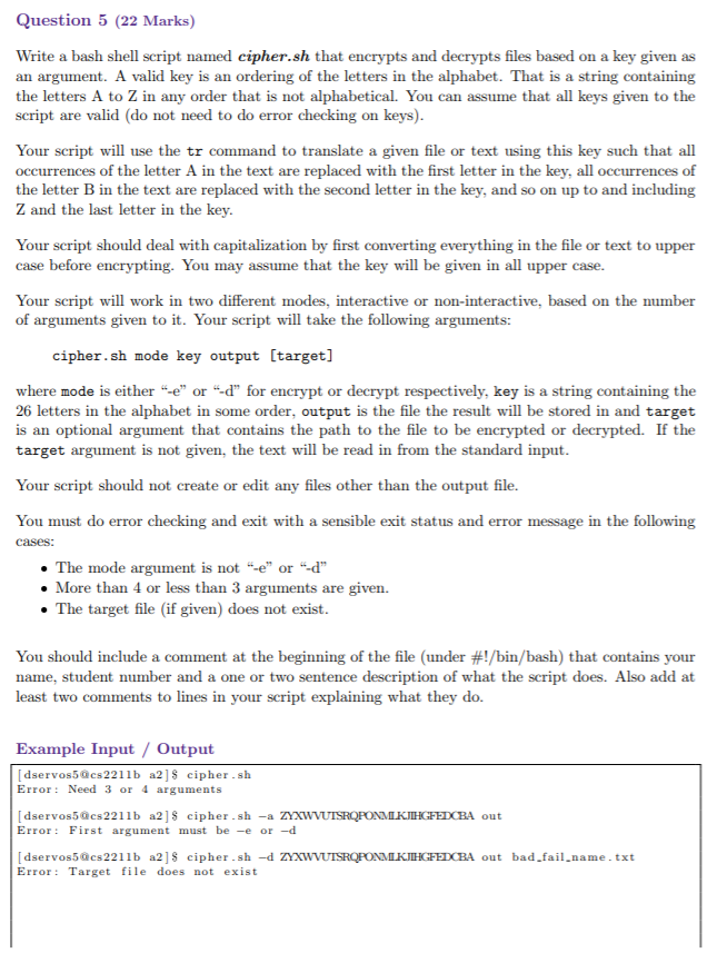 Question 5 (22 Marks) Write a bash shell script named | Chegg.com