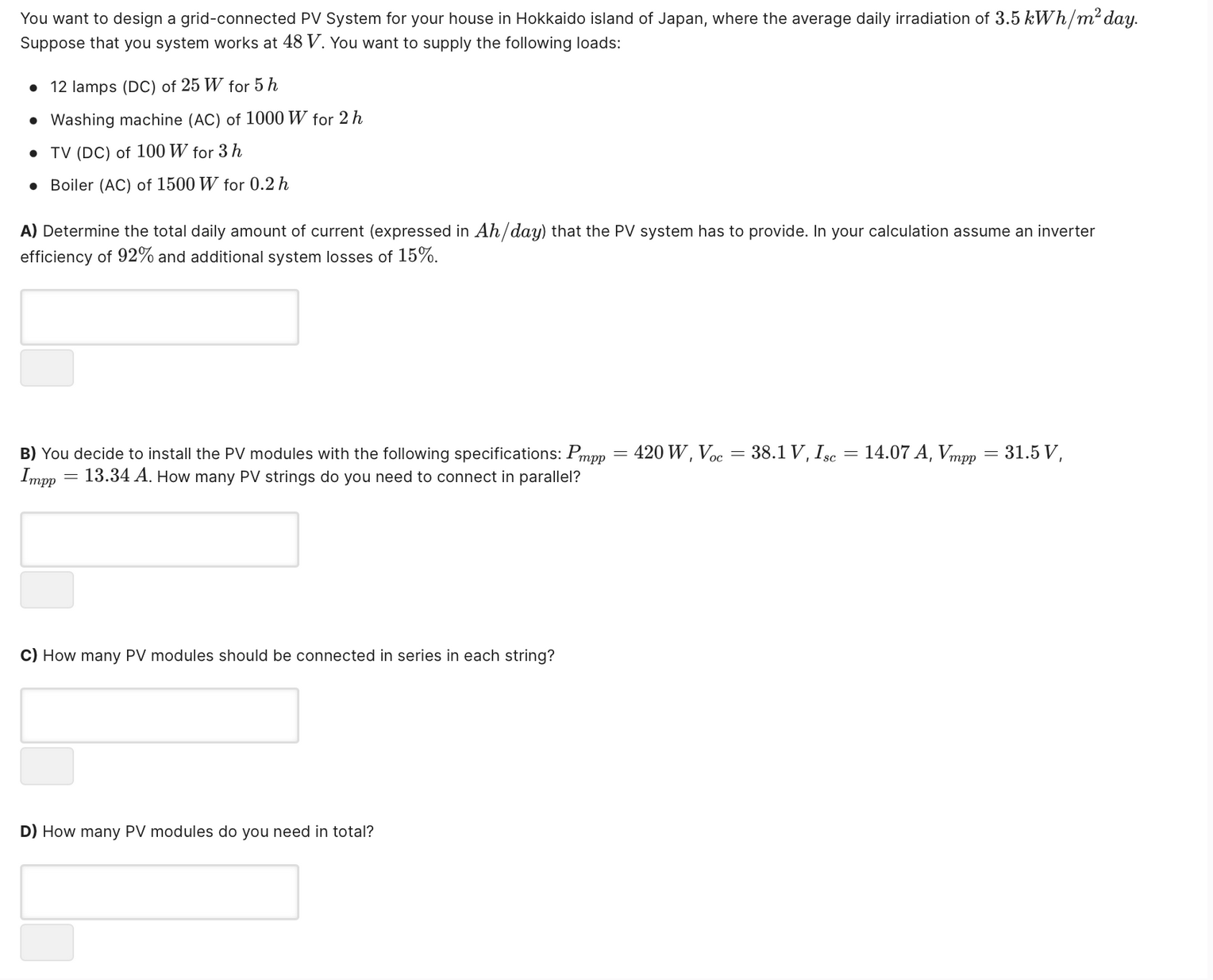 Solved You want to design a grid-connected PV System for | Chegg.com