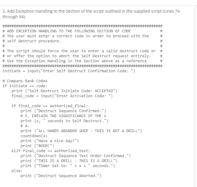 Solved 2 Add Exception Handling To The Section Of The 