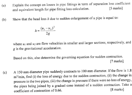 Solved Explain the concept on losses in pipe fittings in | Chegg.com