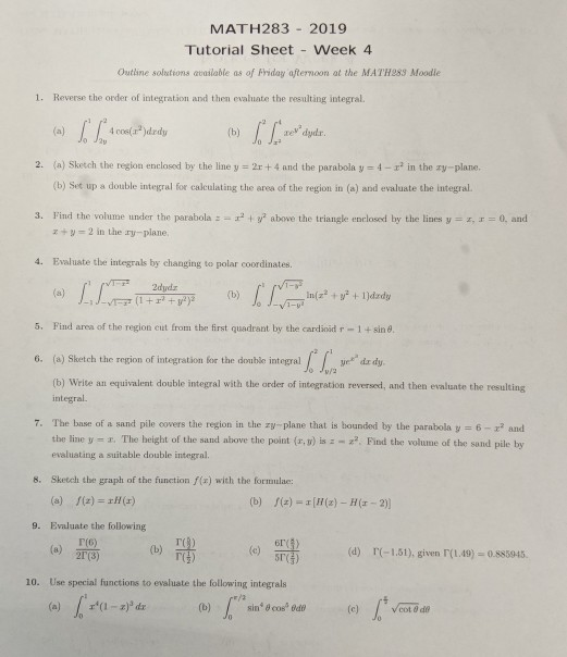 Solved MATH283 2019 Tutorial Sheet Week 4 Outline solutions | Chegg.com