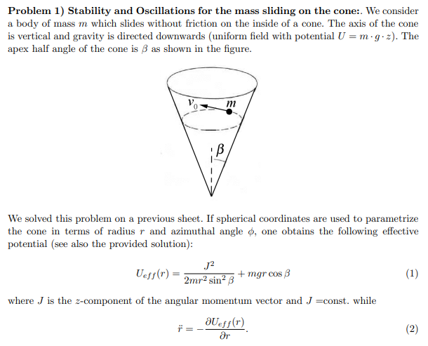 Problem 1) Stability and Oscillations for the mass | Chegg.com