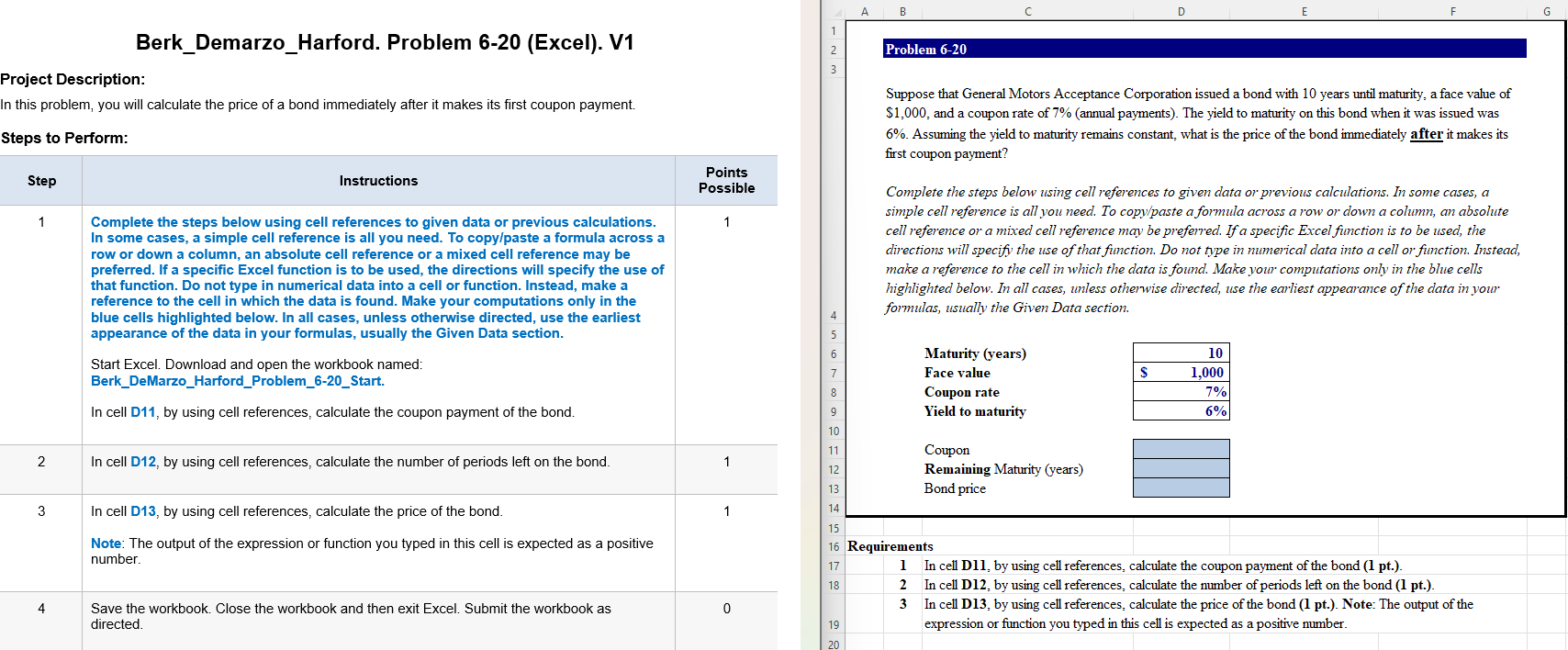 Solved Berk_Demarzo_Harford. Problem 6-20 (Excel). V1 | Chegg.com