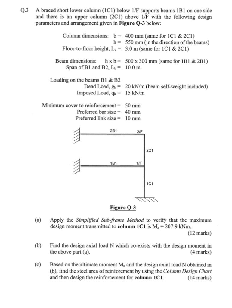 Solved Q.3 A braced short lower column (1C1) below 1/F | Chegg.com