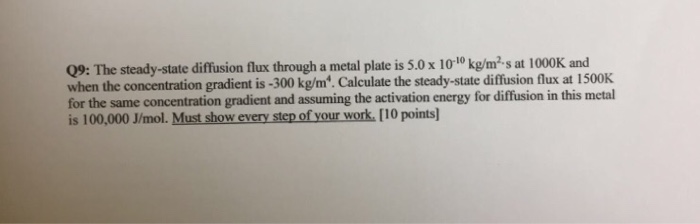 Solved Q9: The steady-state diffusion flux t when the | Chegg.com
