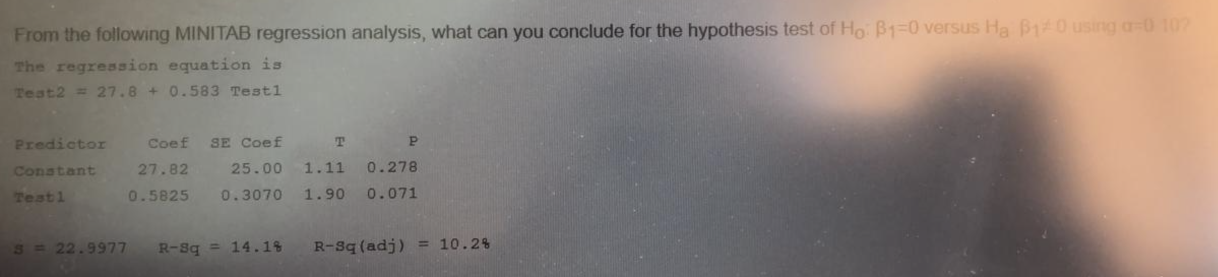 Solved From the following MINITAB regression analysis, what | Chegg.com