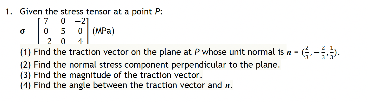 Solved Given the stress tensor at a point P | Chegg.com