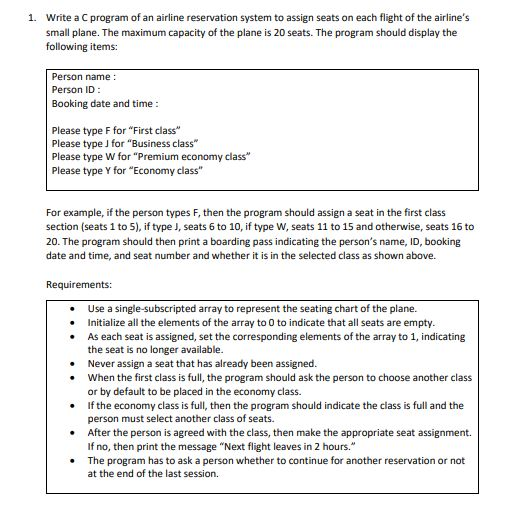 Write a C program of an airline reservation system to | Chegg.com