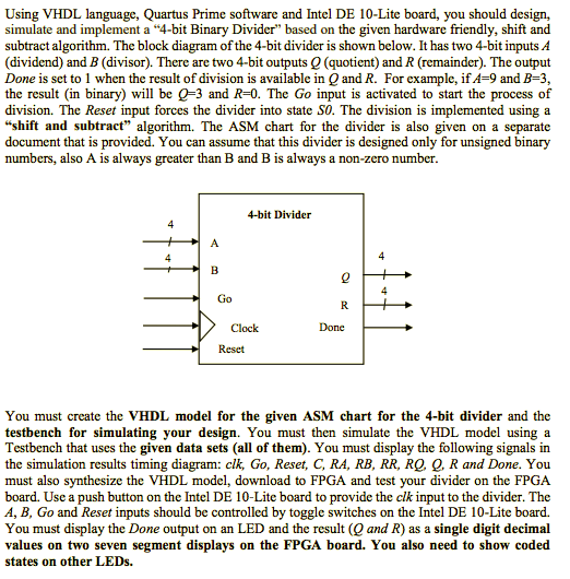 Using VHDL language, Quartus Prime software and Intel | Chegg.com