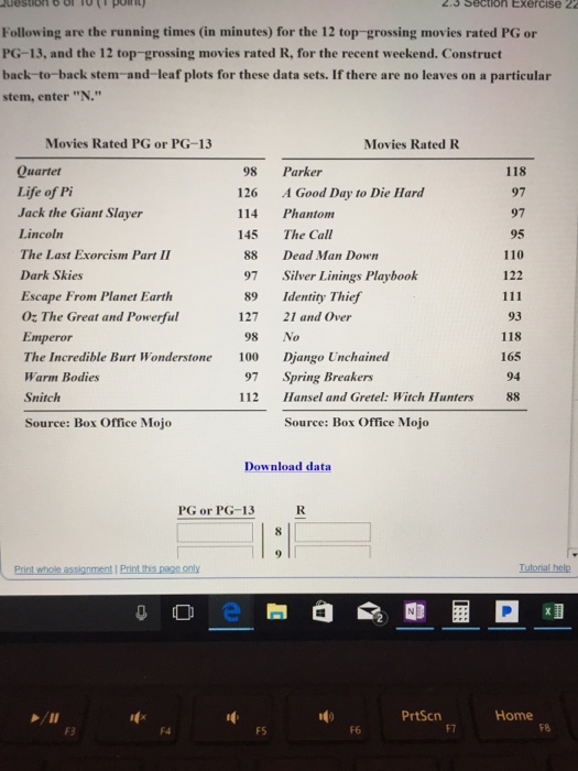 Solved 2. Section Exercise 2 Following are the running times | Chegg.com