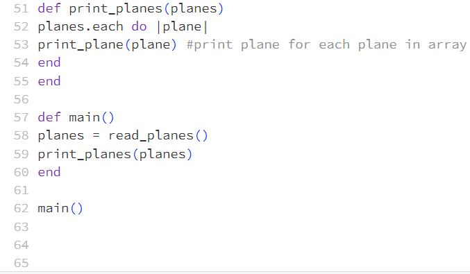 Solved 51 def print_planes(planes) 52 planes.each do | | Chegg.com