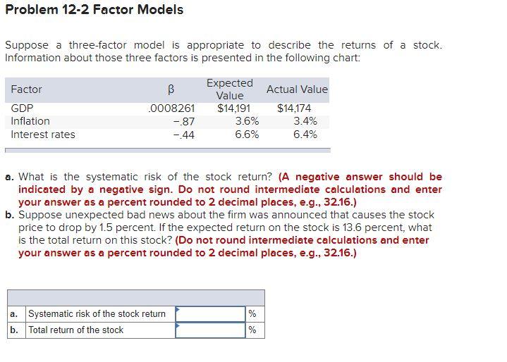 Solved Problem 12-2 Factor Models Suppose a three-factor | Chegg.com